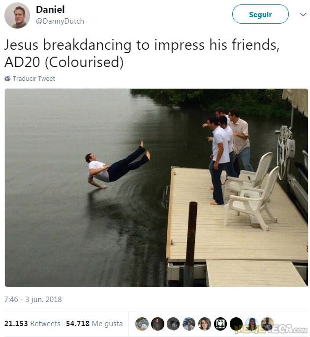 Jesús haciendo breakdance sobre el agua impresionando a sus amigos ...